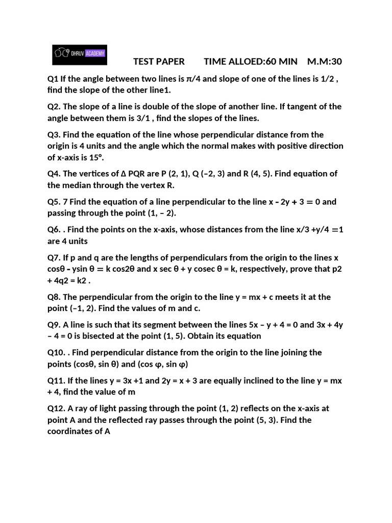 Geometry and Slopes Test Paper | PDF