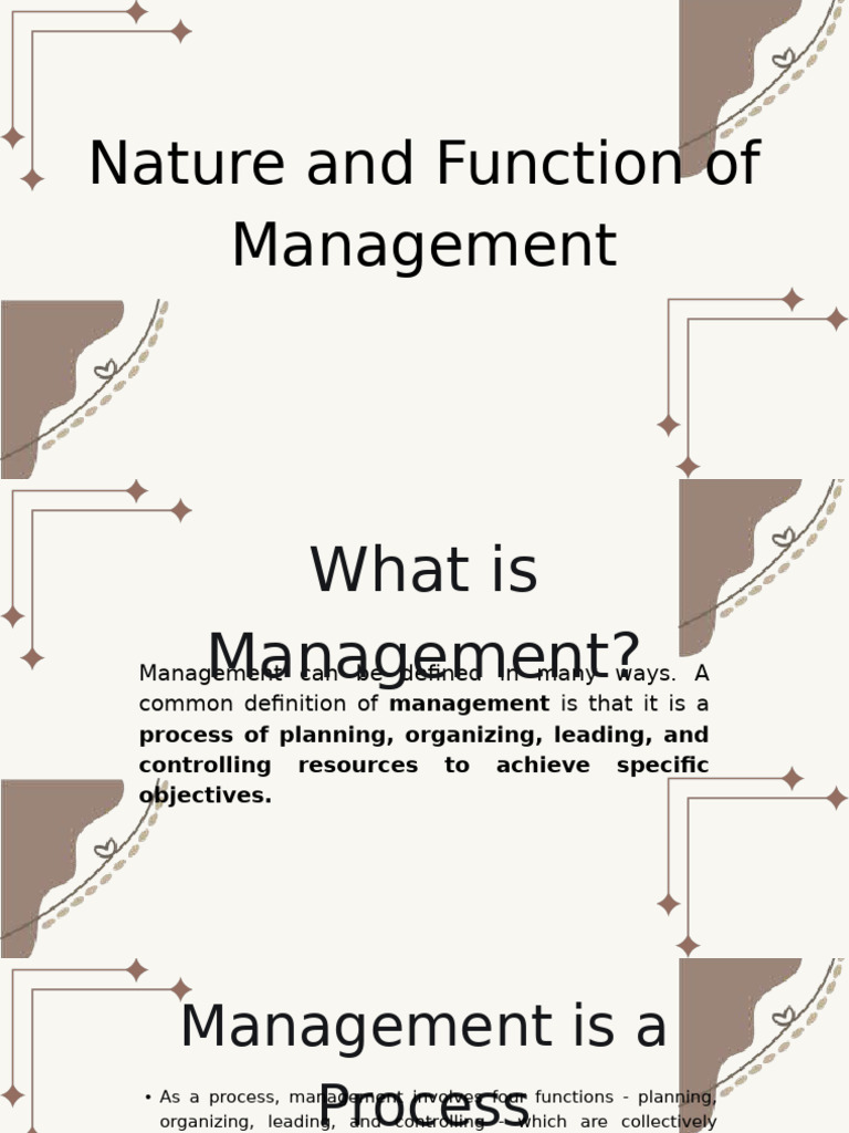 Nature and Function of Management | PDF | Goal | Economies