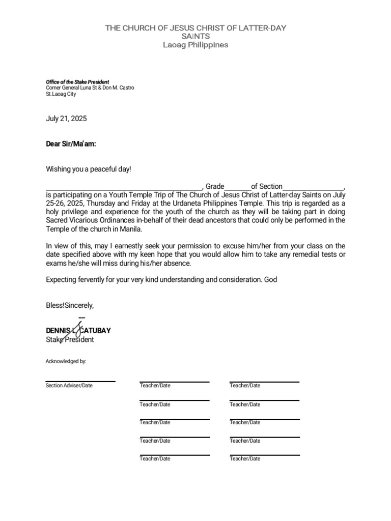 Permission Request for Youth Temple Trip | PDF