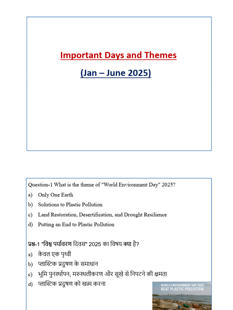 Important Days and Themes (JAN-JUNE) 2025 | PDF