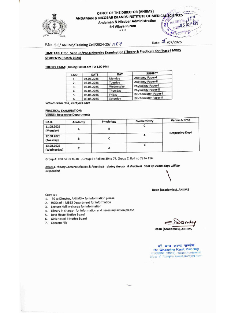 Time Table For Set Up - Pre - University Examination (Theory ...