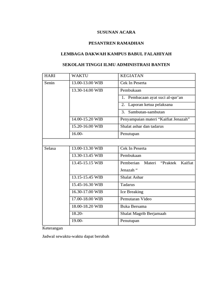 Susunan Acara LDK | PDF