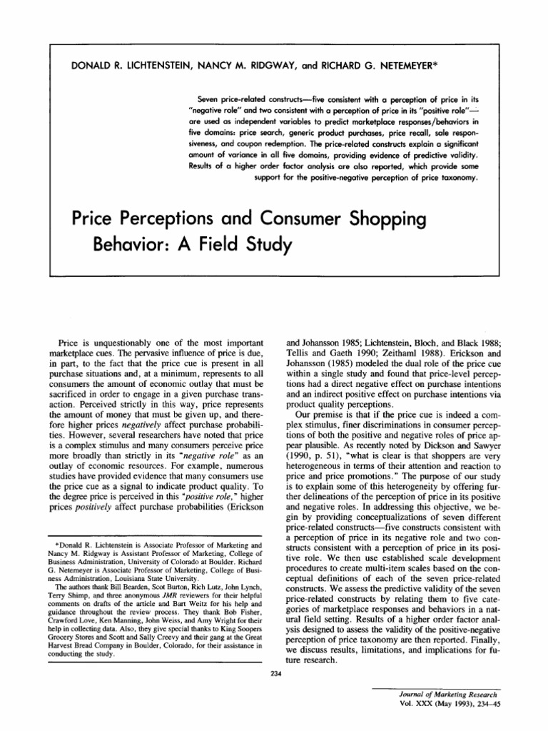 Price Perceptions and Consumer Shopping Behaviour | PDF | Validity ...