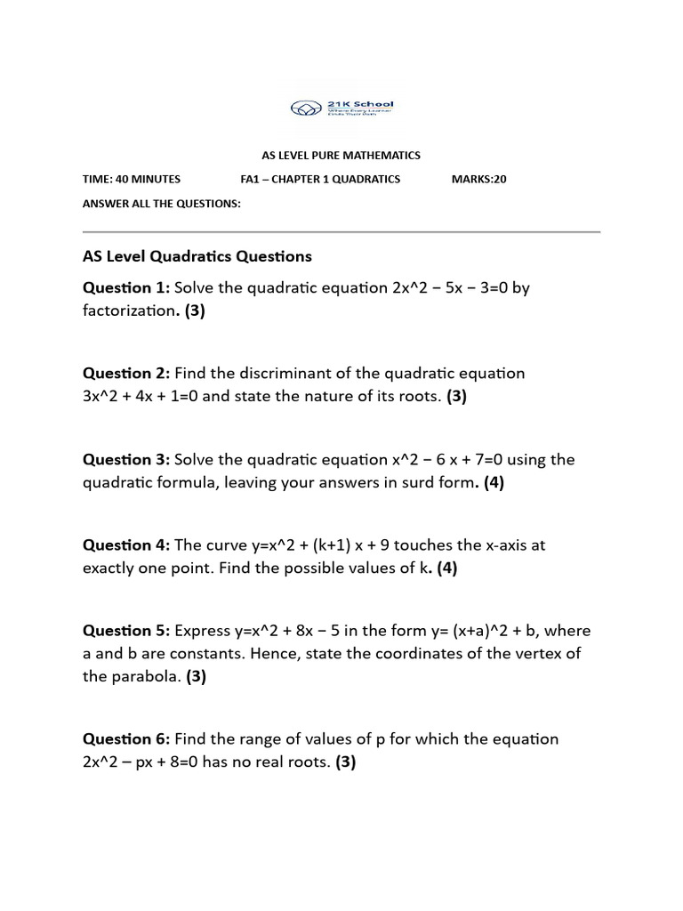As Level Pure Mathematics | PDF