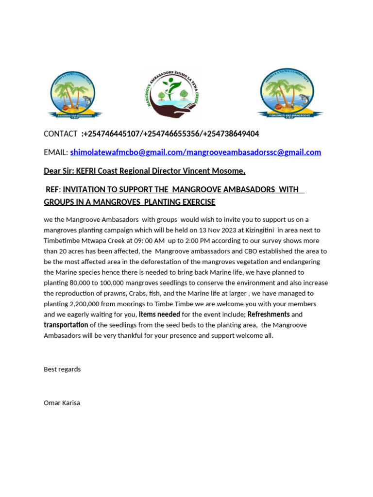 Mangrove Planting Invitation for KEFRI | PDF