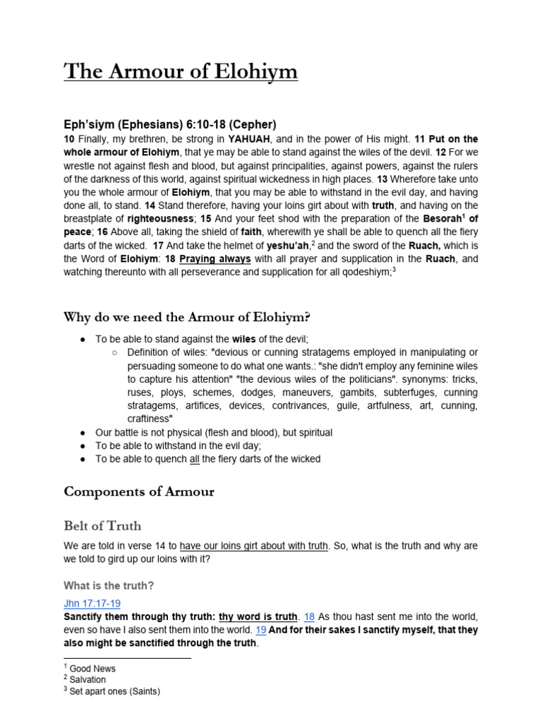 The Spiritual Armor of Elohiym | PDF | Righteousness | Shield