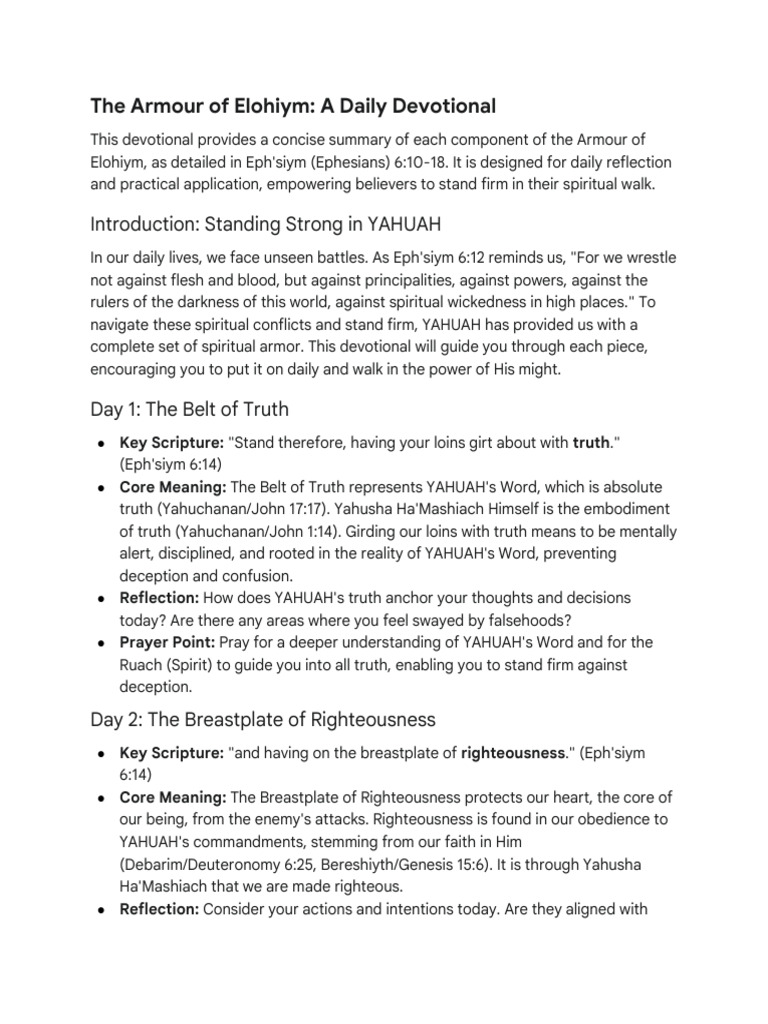 Daily Devotional on Elohiym's Armor | PDF | Prayer | Salvation