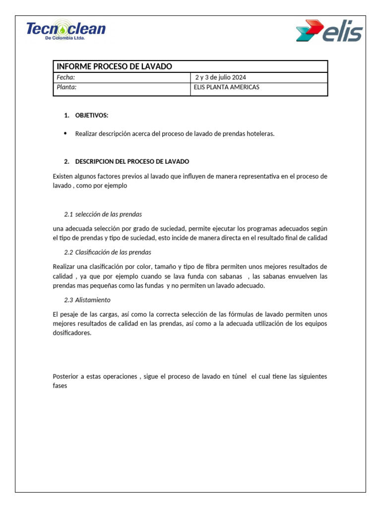 Informe Como Es El Proceso Se Lavado | PDF | Agua | Ph