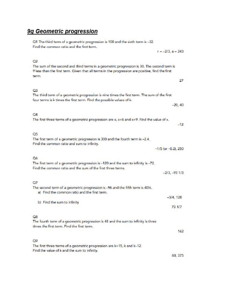 9g Geometric Progression 1 Homework | PDF