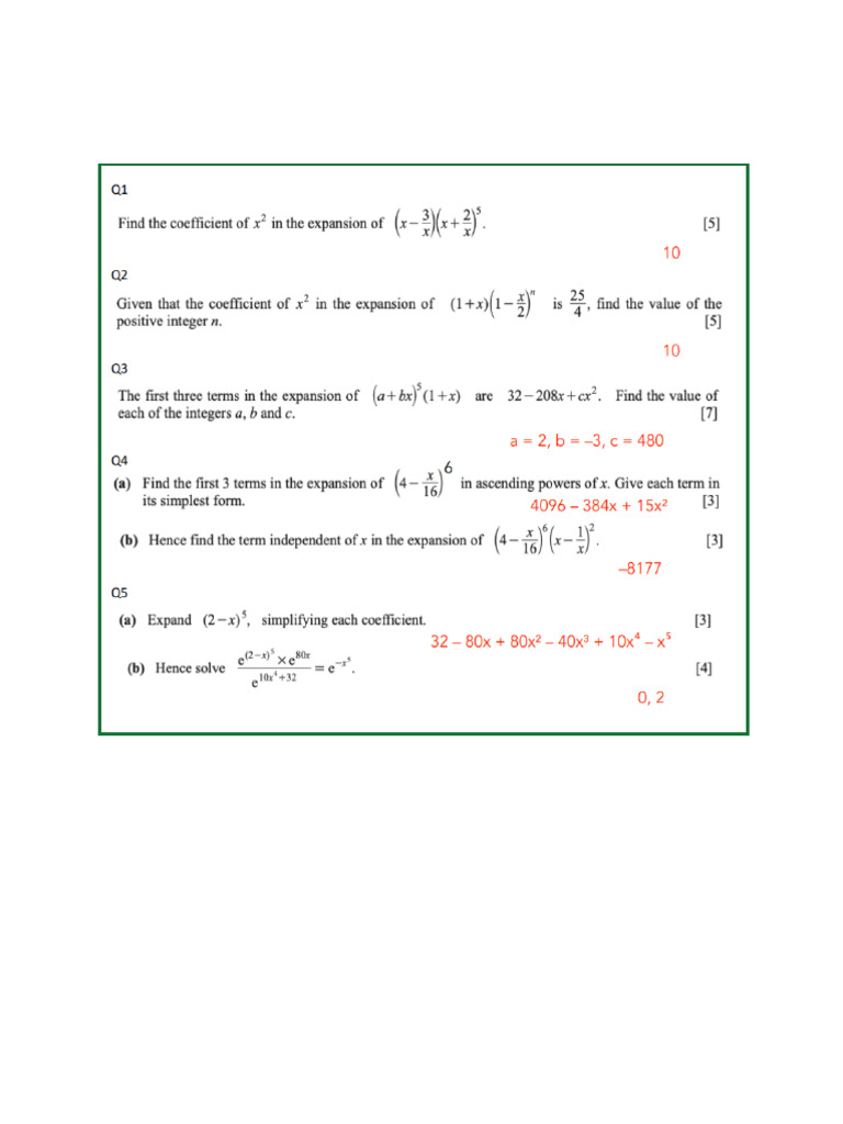 Binomial Theorem 9c) Completed Homework (Marked) | PDF