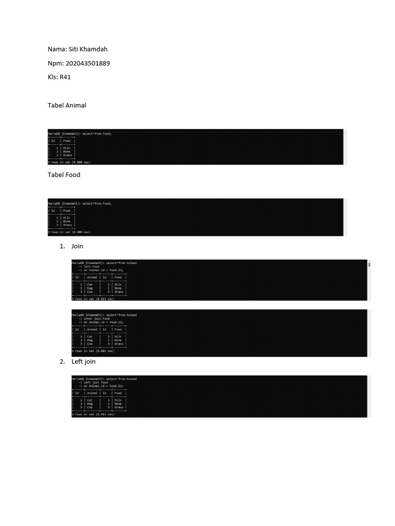 Latihan Join - Siti Khamdah 202043501889 r41 | PDF