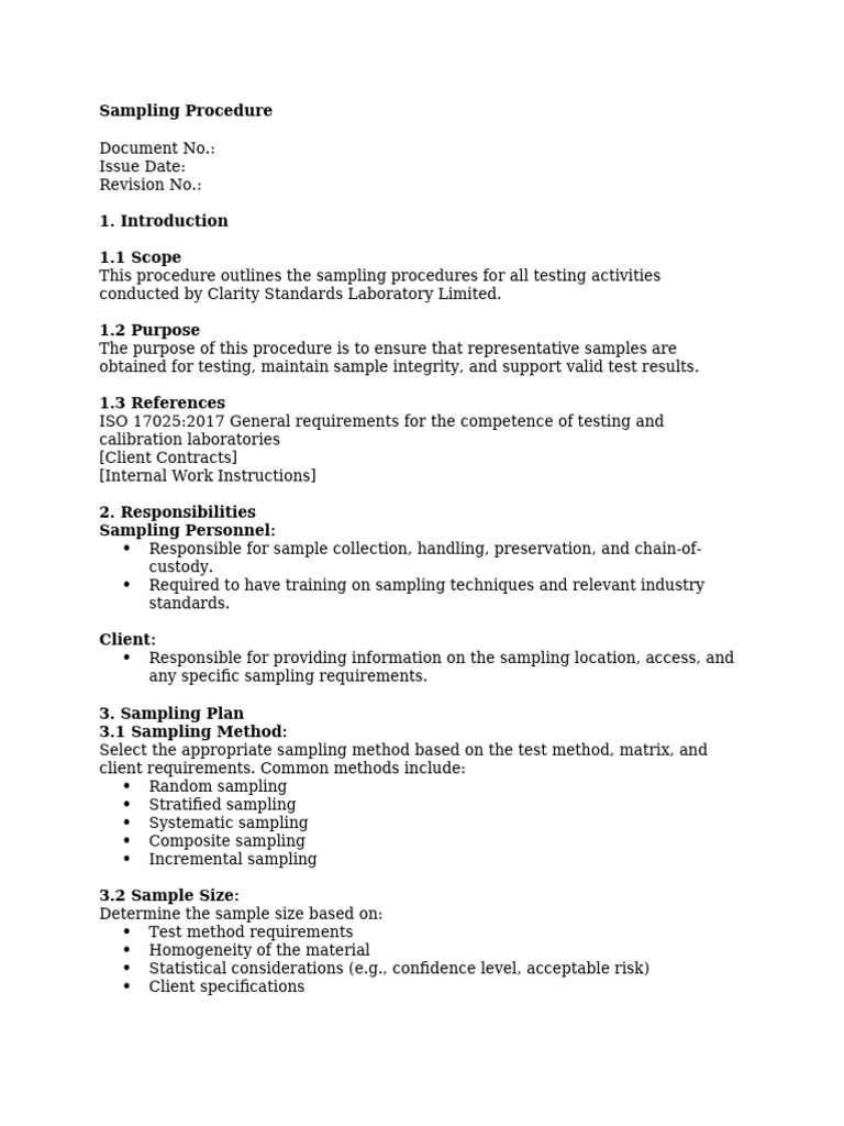 CSL 115 Sampling Procedure | PDF | Sampling (Statistics) | Calibration