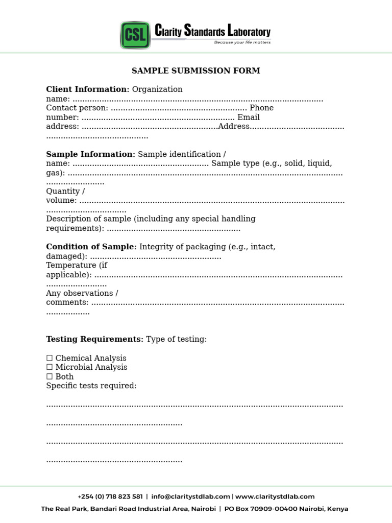 Sample Submission Form | PDF | Laboratories