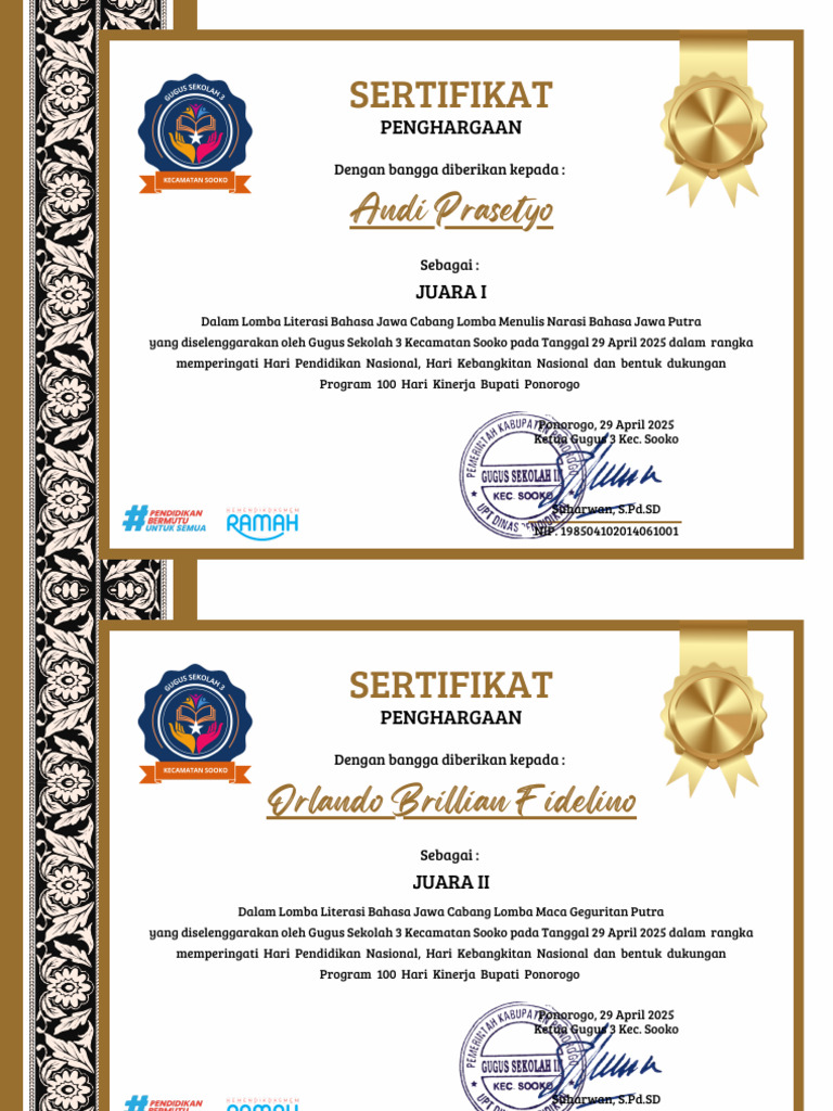 Sertifikat Penghargaan Lomba Literasi | PDF