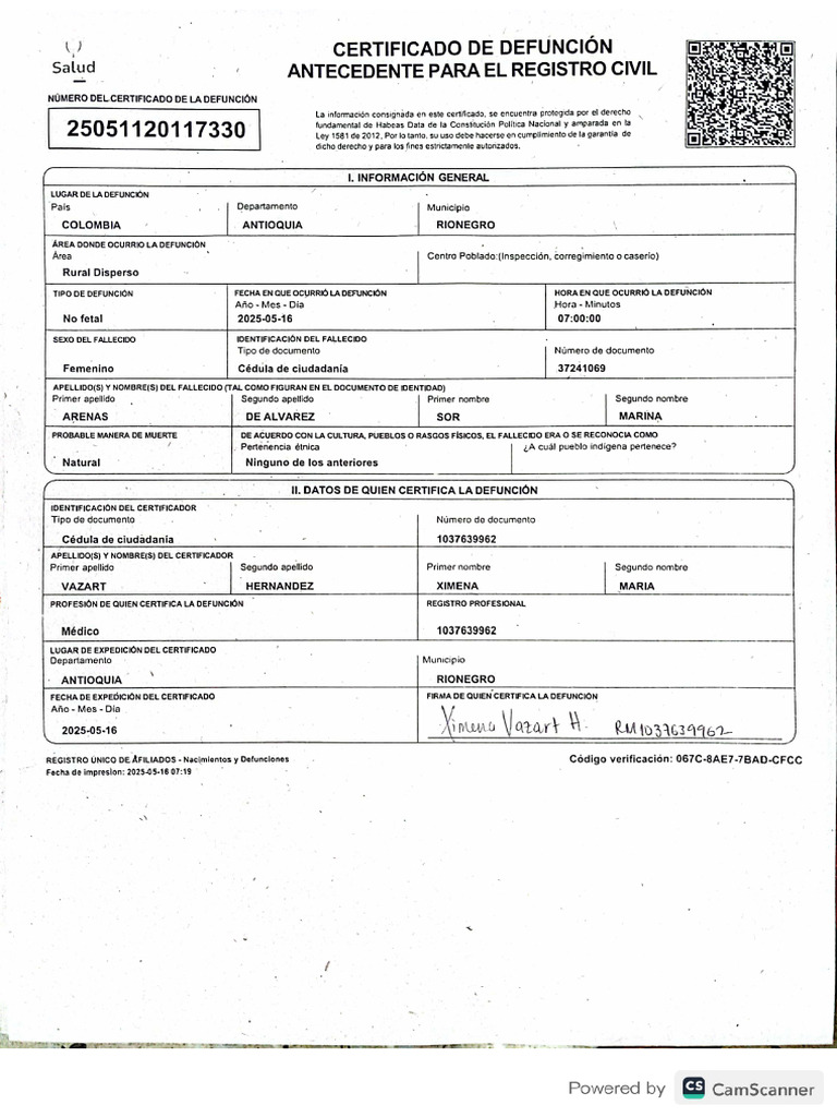 Certificado Defuncion. | PDF