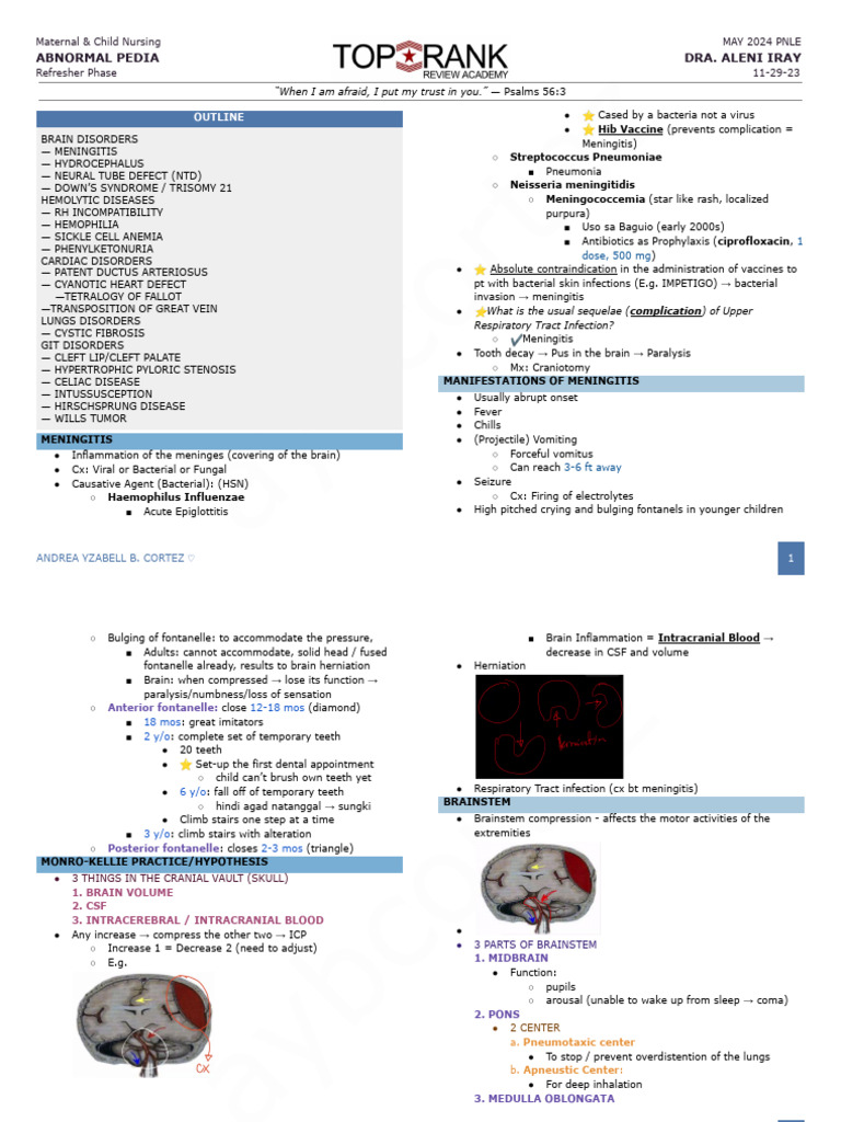 Maternal & Child Nursing: Abnormal Pedia Guide | PDF | Meningitis ...