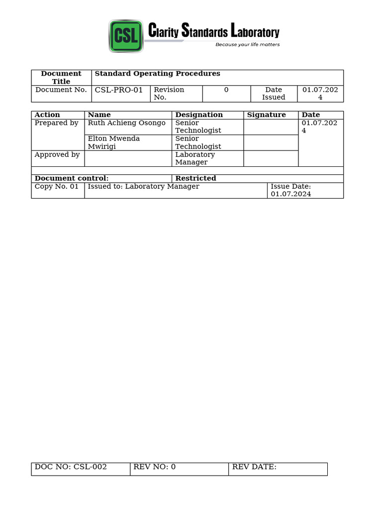 CSL 002 Standard Operating Procedure | PDF | Calibration | Verification ...