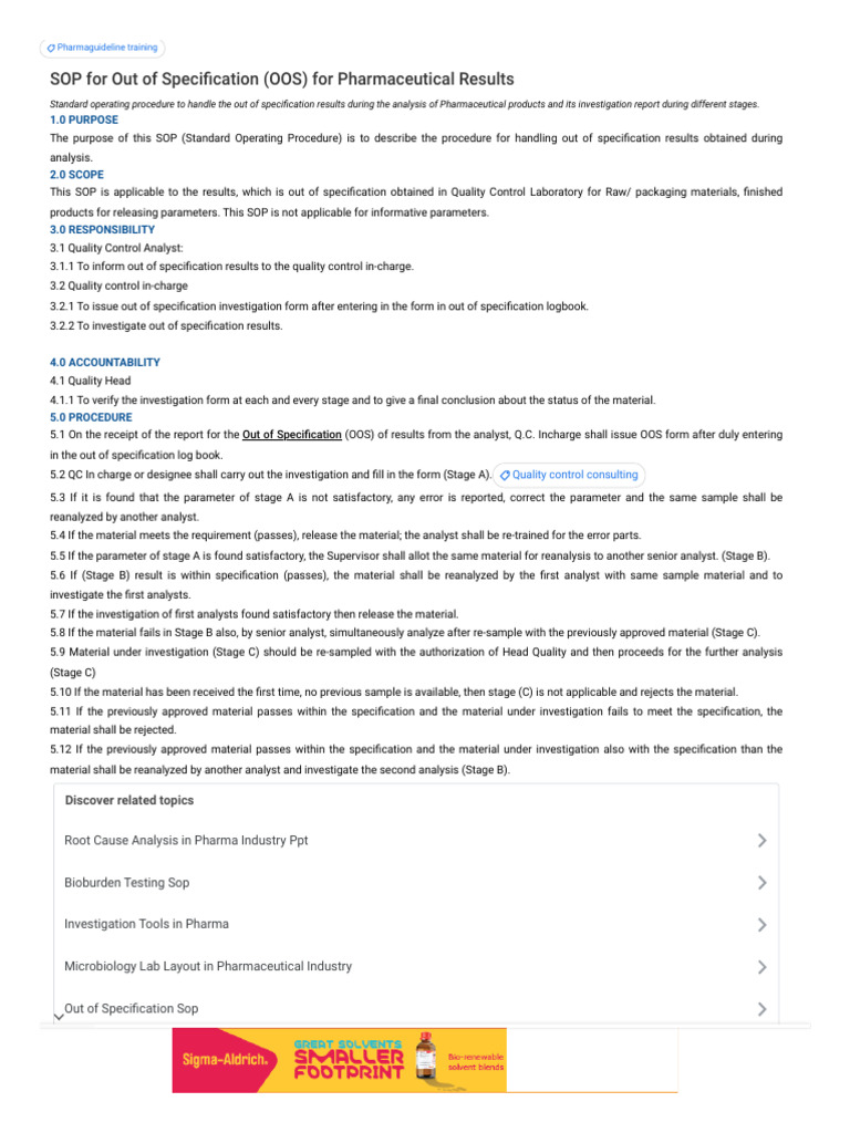 SOP For Out of Specification (OOS) For Pharmaceutical Results ...