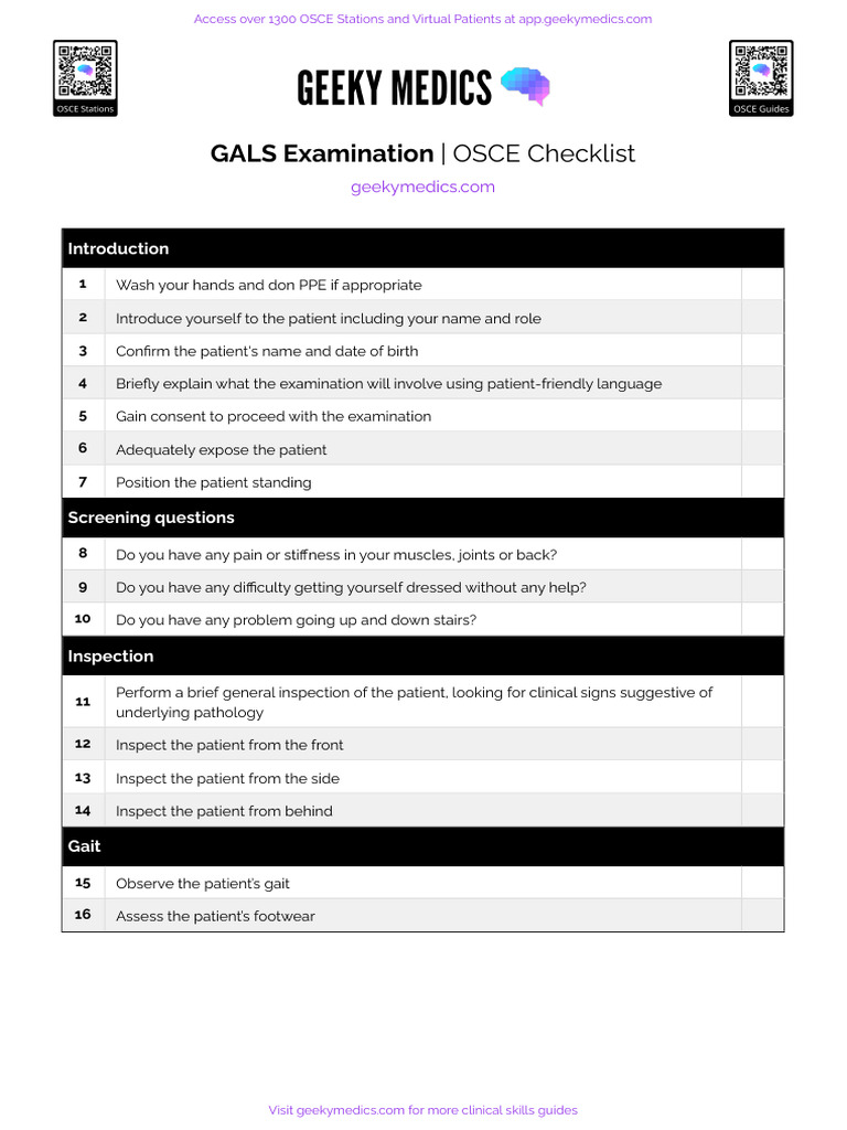 GALS Examination OSCE Checklist | PDF | Anatomical Terms Of Motion ...