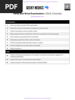 OSCE Checklist Hand Wrist Examination | PDF