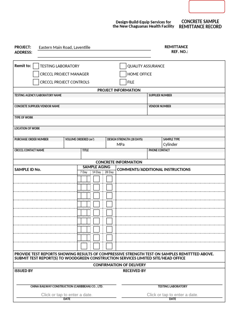 Concrete Sample Remittance Form - MASTER | PDF
