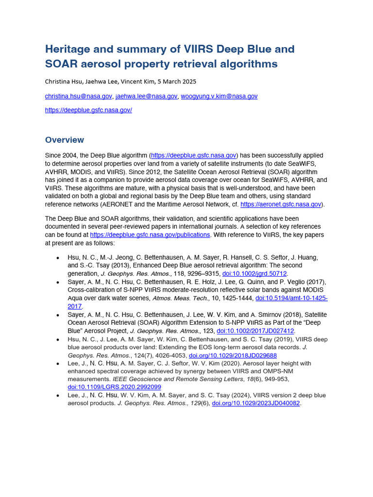 VIIRS Deep Blue & SOAR Aerosol Algorithms | PDF | Imaging ...