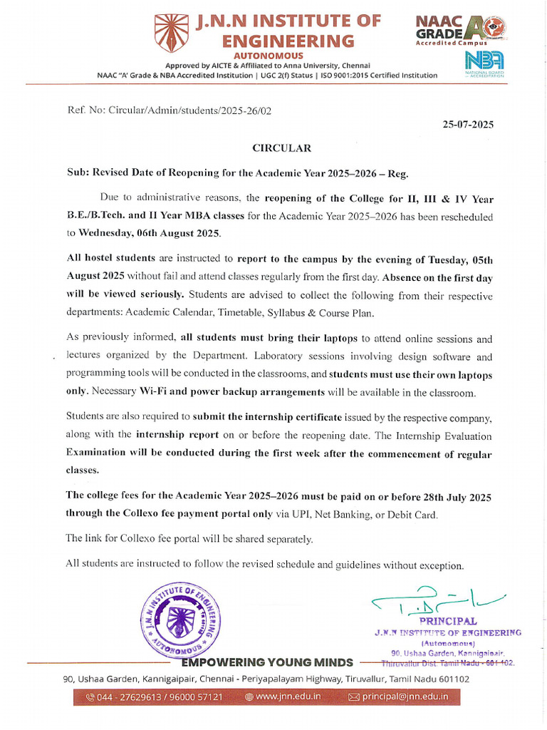 Revised Date of Reopening-Circular | PDF