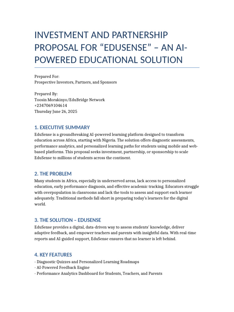 EduSense Investment Proposal | PDF | Educational Technology | Computing