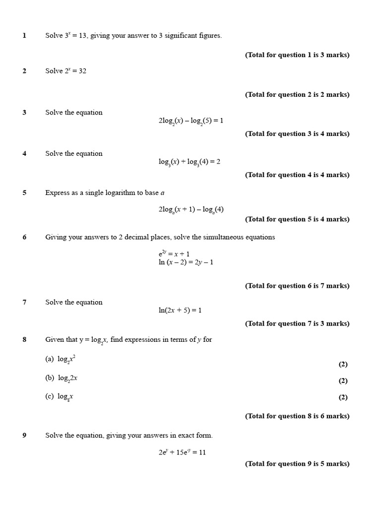 Logarithmic and Exponential Equations Solutions | PDF | Radioactive ...