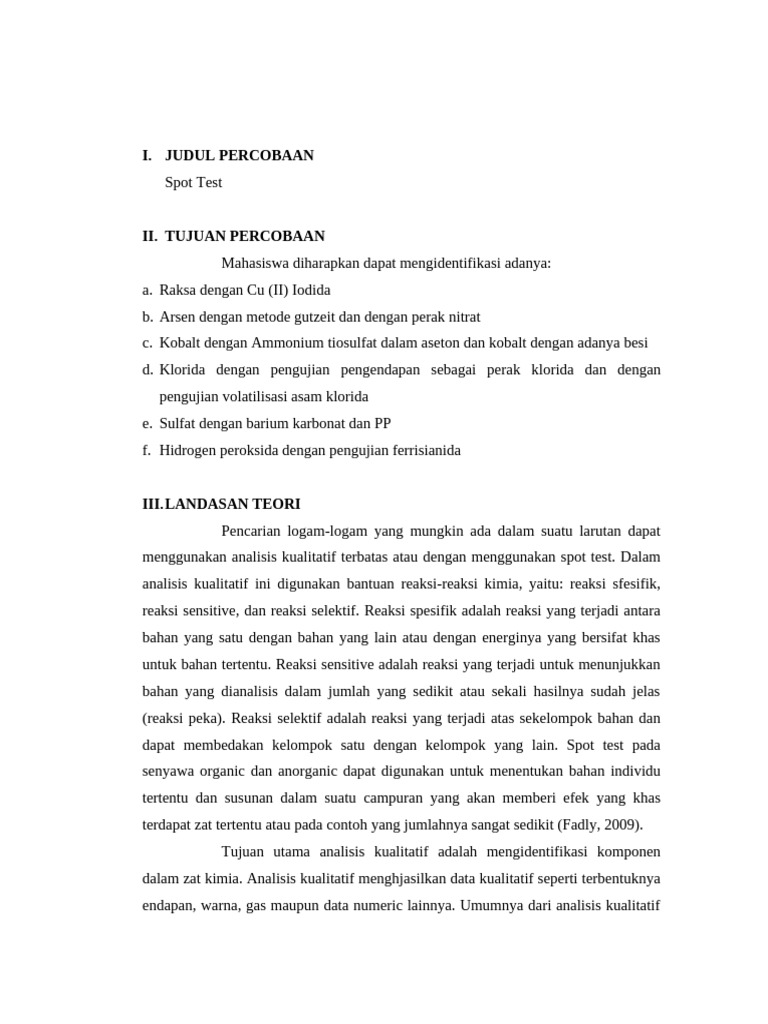 Uji Kualitatif Logam dengan Spot Test | PDF