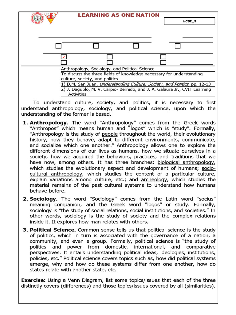 UCSP LAS 3 Anthropology Sociology and Political Science | PDF | Sociology | Science