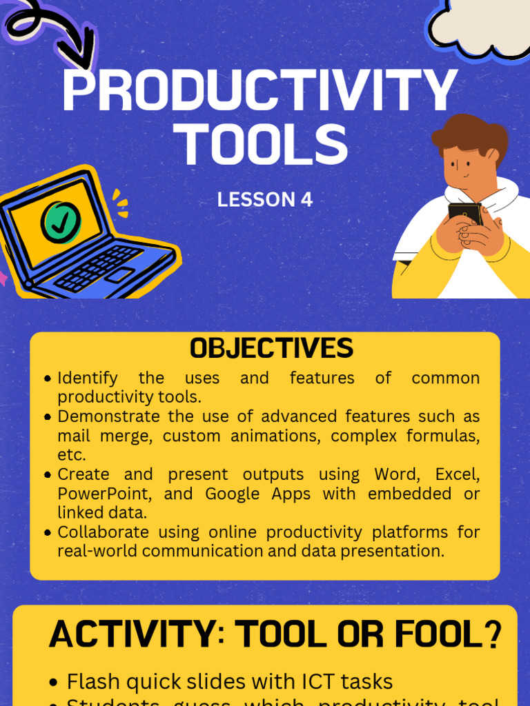 Lesson 4 Productivity Tools Emtech | PDF | Microsoft Excel | Microsoft Word
