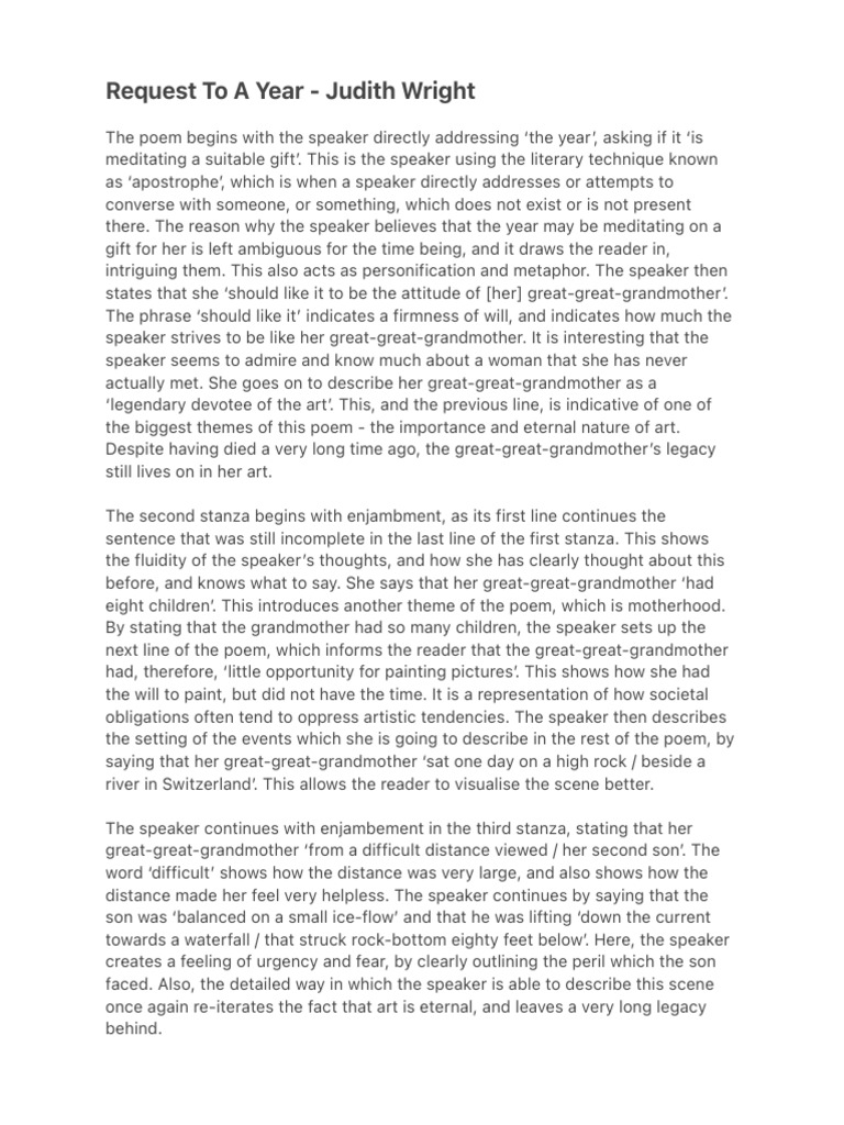 Request To A Year - Judith Wright | PDF