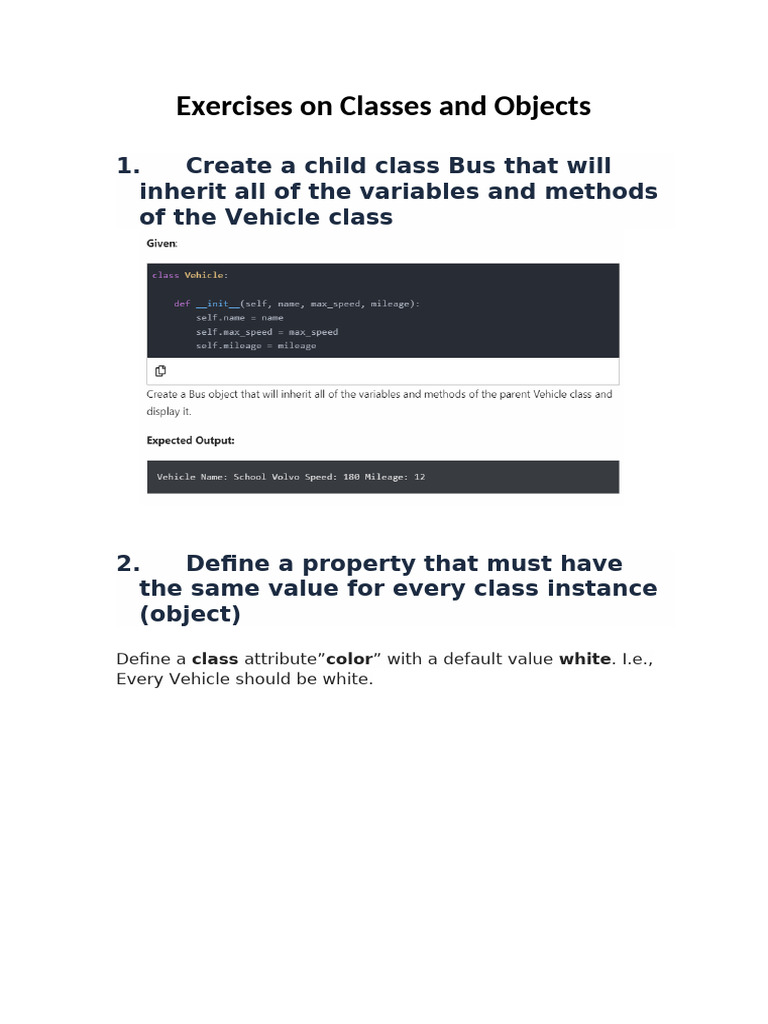 Exercises On Classes and Objects, Files and Exceptions | PDF | Class (Computer Programming ...