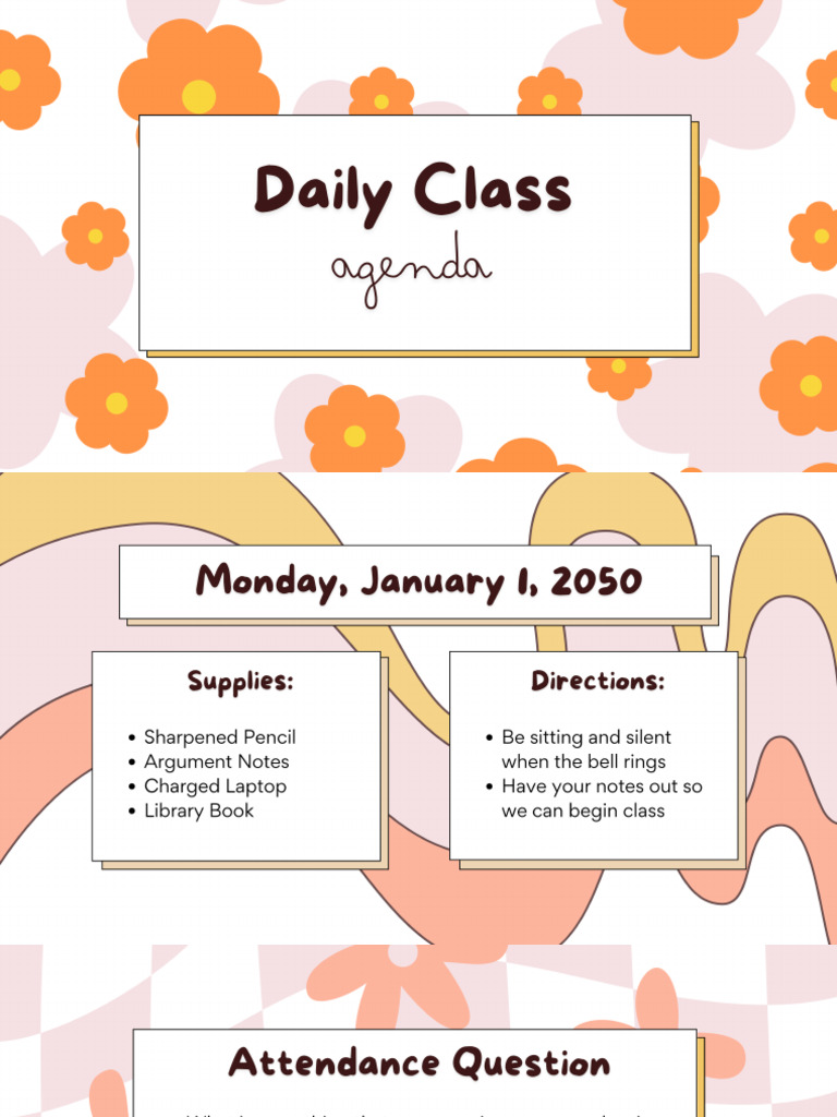 Education Daily Class Agenda in Orange and Pink Retro Style | PDF
