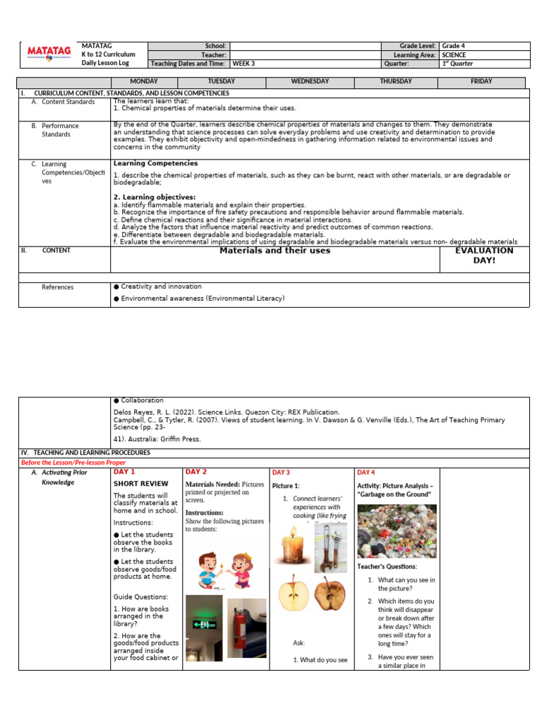 Grade 4 Science: Flammable Materials Lesson | PDF | Fires | Plastic