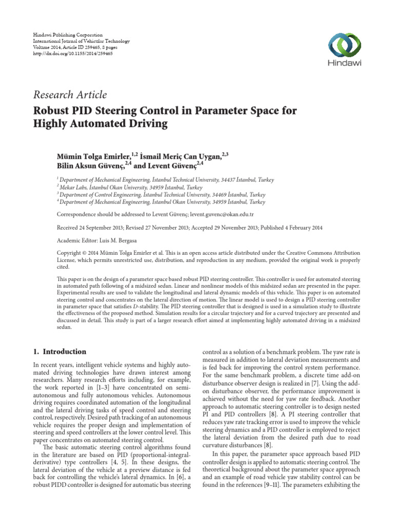Robust PID Steering Control in Parameter Space For Highly Automated ...