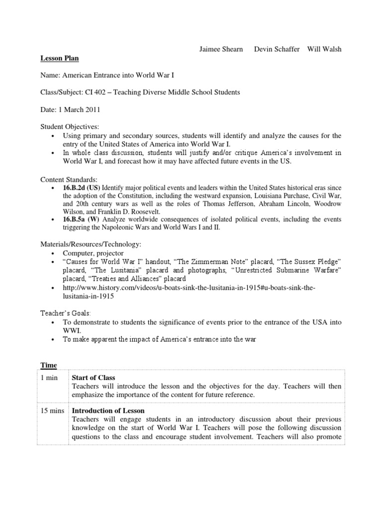 WWI Lesson Plan | Allies Of World War I | World War I