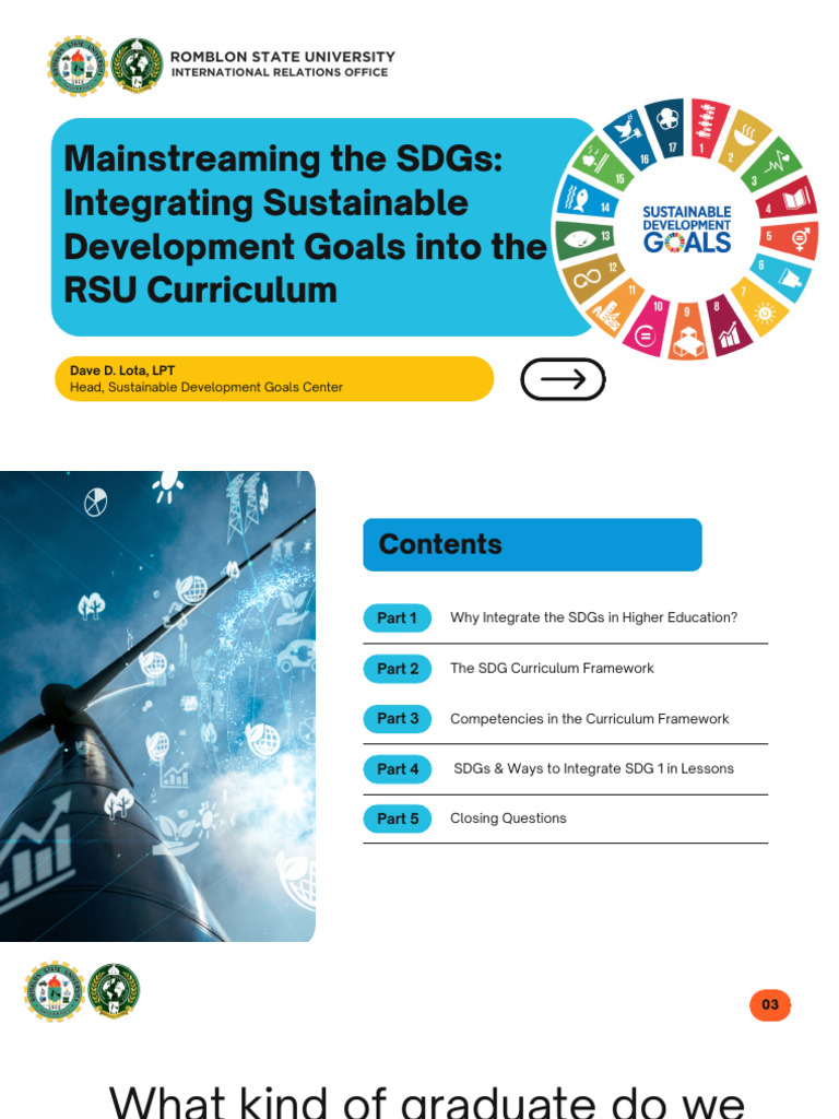 Mainstreaming The SDGs Integrating Sustainable Development Goals Into The RSU Curriculum | PDF ...