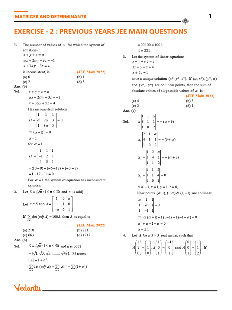 Determinants and Matrices EX-2 | PDF | Determinant | Matrix (Mathematics)