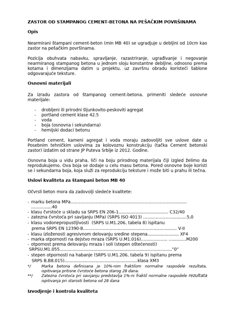 Stampani Beton - Pesacke Staza - Pesacke Povrsine | PDF