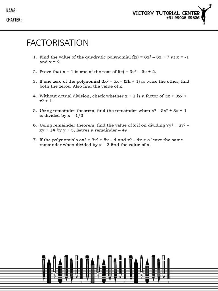 Worksheet 1 Factorisation | PDF
