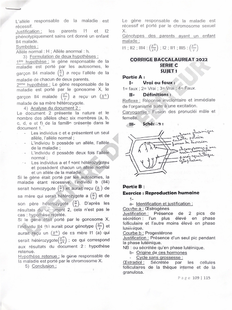 Corrigé Bac C SVT 2022 | PDF