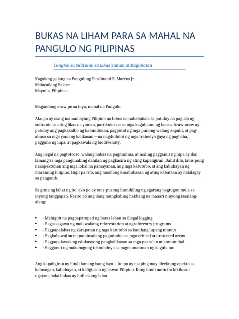 Bukas Na Liham Adrian Lapiguera | PDF