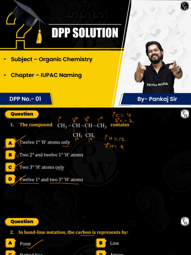 IUPAC Naming - DPP 01 Solution Notes - Yakeen 2.0 2024 (Legend) | PDF