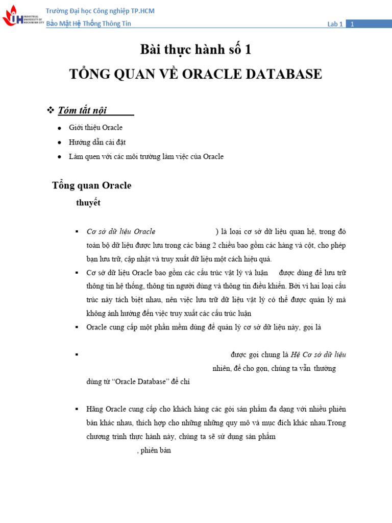 Lab 01. Tong Quan Ve Oracle Database | PDF