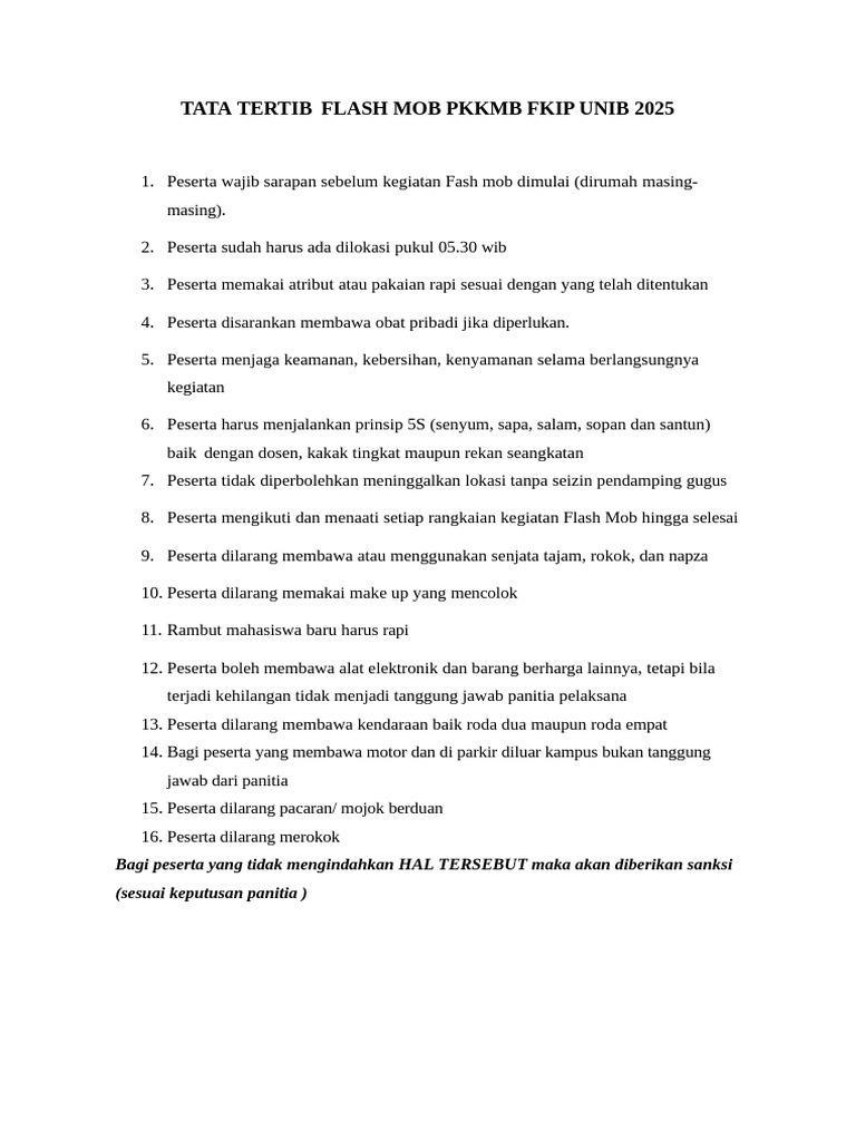 Tata Tertib Flash Mob PKKMB Fkip Unib 2025 | PDF