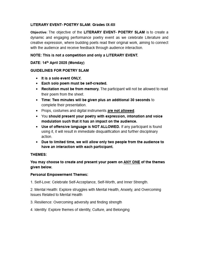 Poetry Slam Grade Ix-Xii | PDF