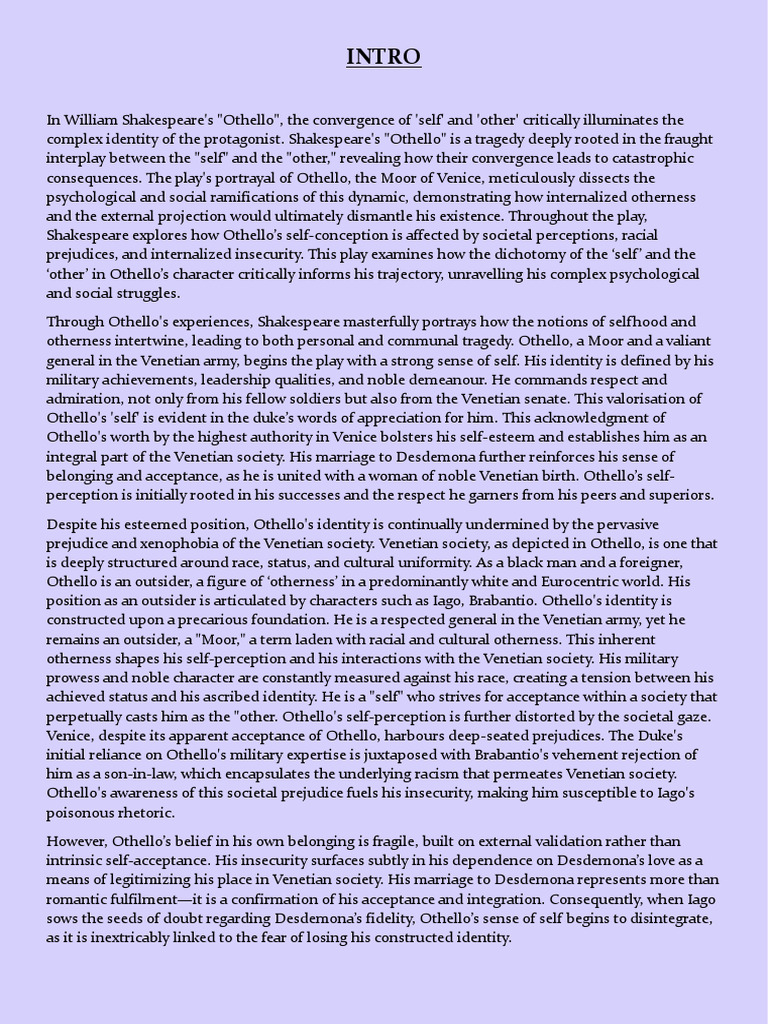 Othello: Identity and Otherness Explored | PDF | Othello | Desdemona