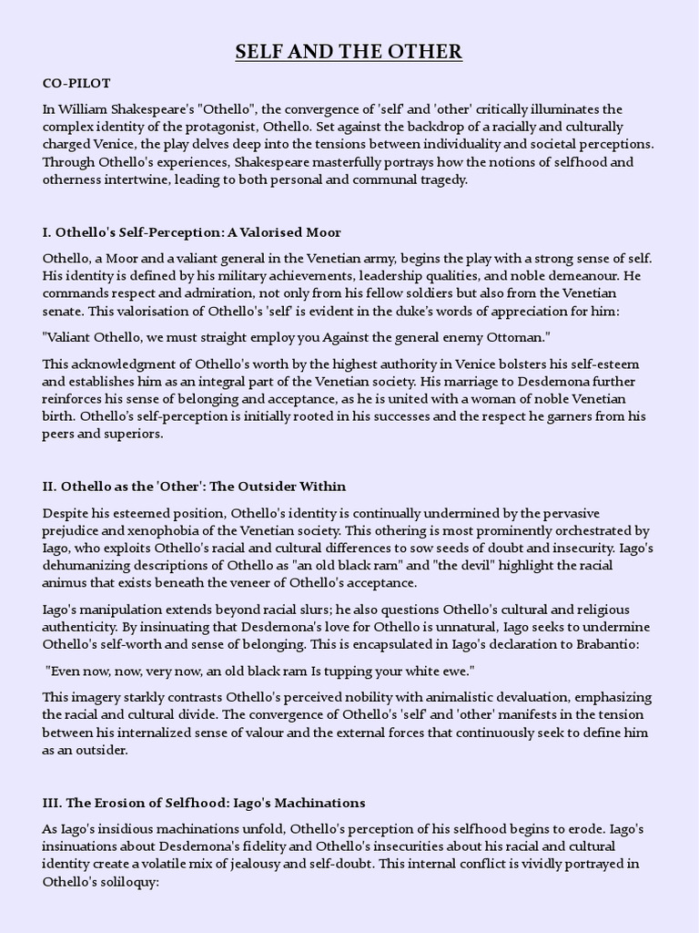 Othello: Identity and Otherness Explored | PDF | Othello | Desdemona